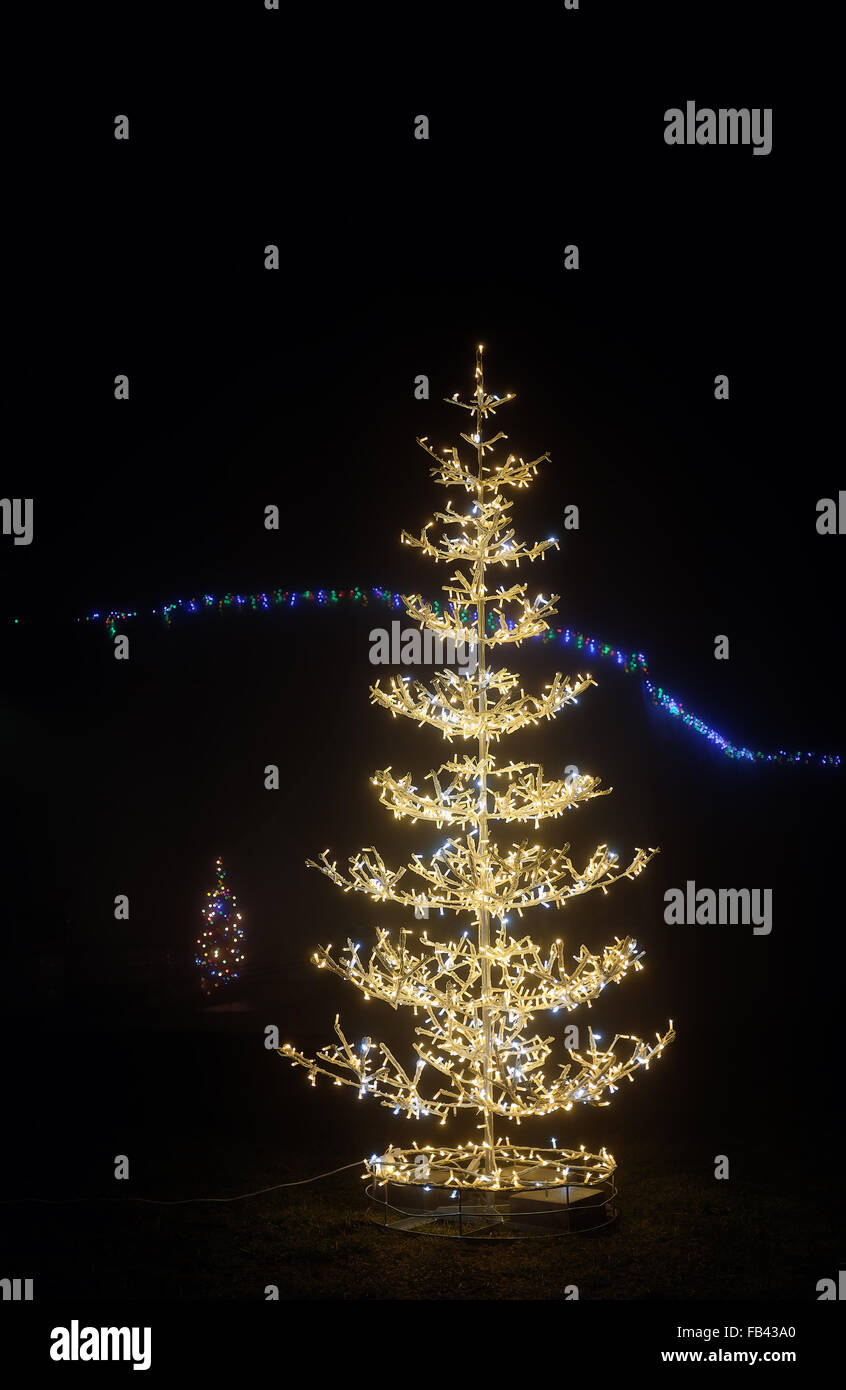 Christmas Tree with Multi Colored Lights at Night Stock Photo - Alamy