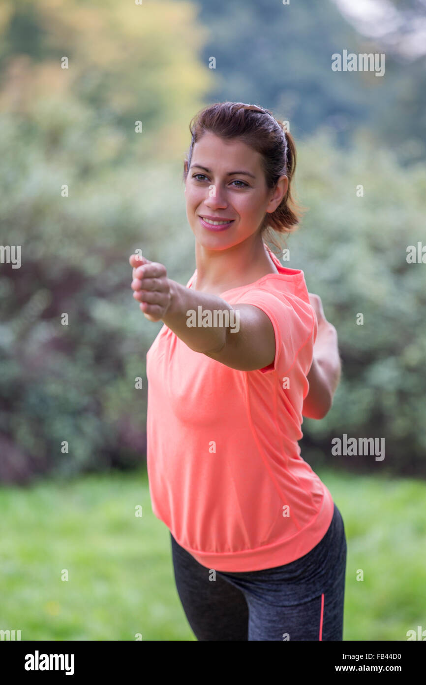 Girl exercise in park Stock Photo - Alamy