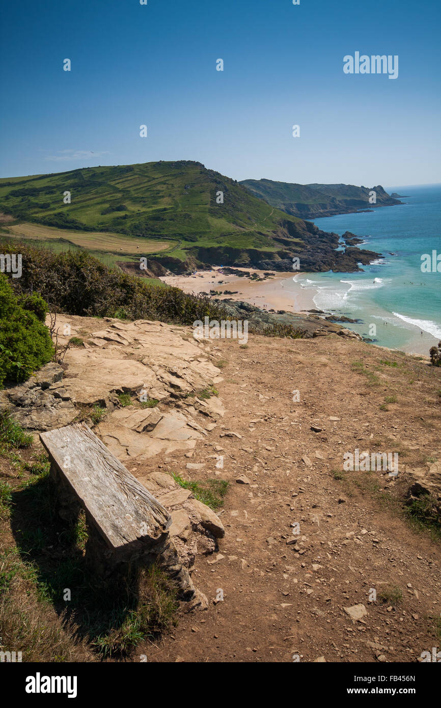 A stunning view of the South Devon Coastline towards Gara Rock beach ...
