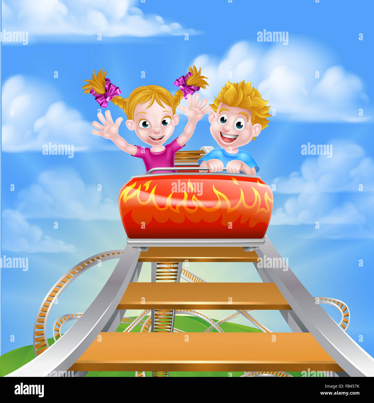 Cartoon children riding on roller hi-res stock photography and images ...