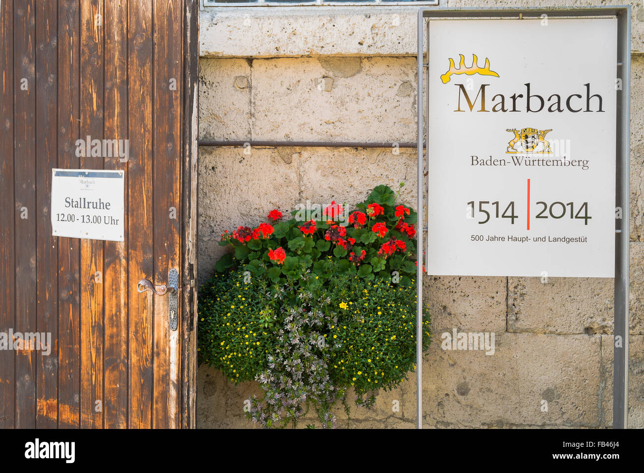 sign commemorating the 500th anniversary of marbach stud, marbach ...
