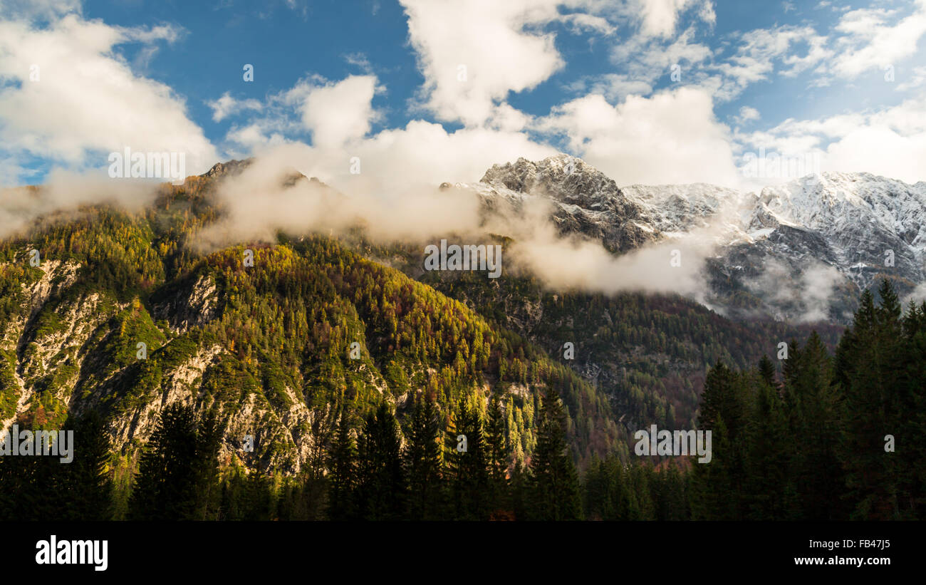 Fall in the italian alps in a misty day Stock Photo - Alamy