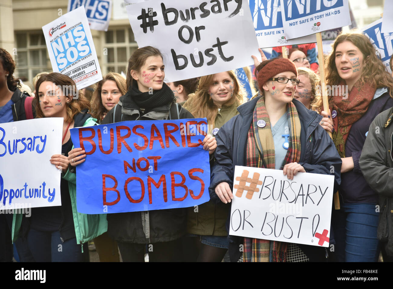 London, UK. 9th January 2016. Student Nurses stage a protest march ...