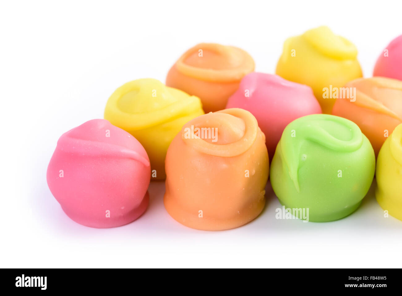Colorful Fondant Candies On White Background Stock Photo - Alamy