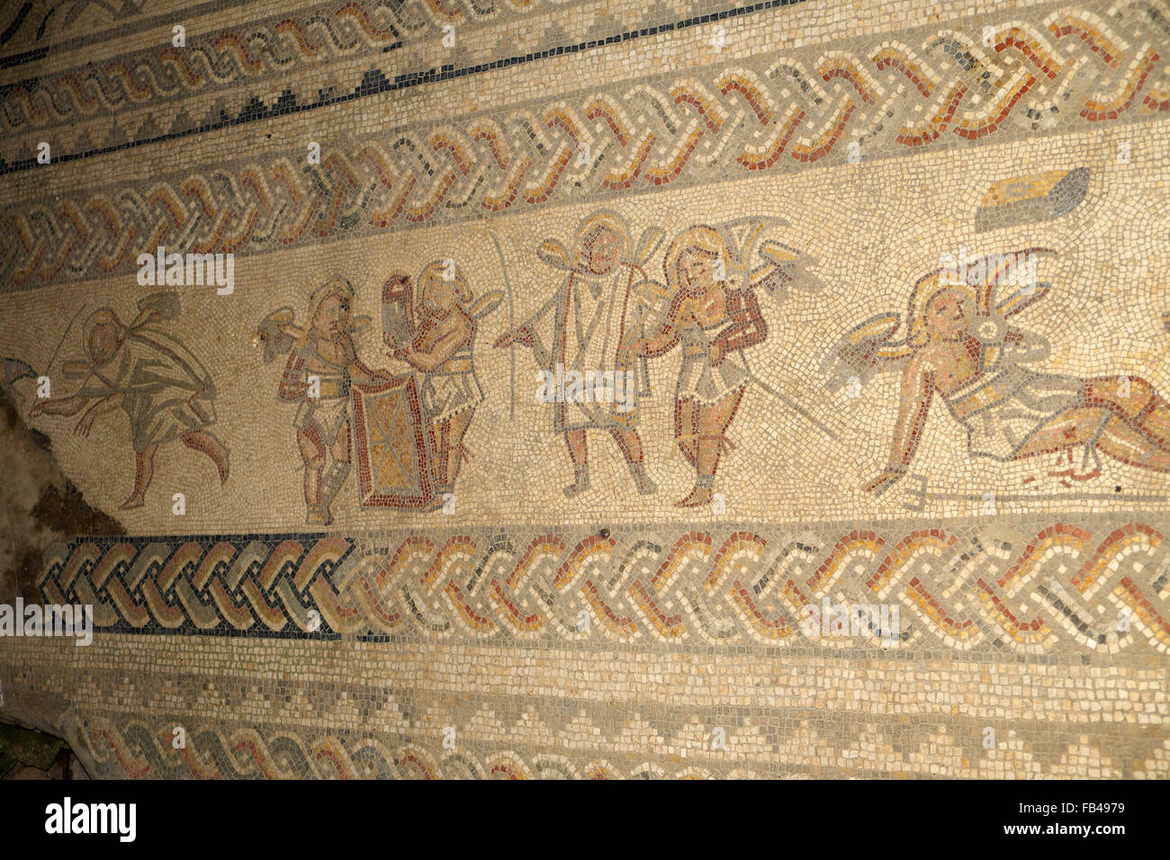 Angel gladiators, Roman mosaic, Bignor Roman Villa, Bignor, West Sussex ...