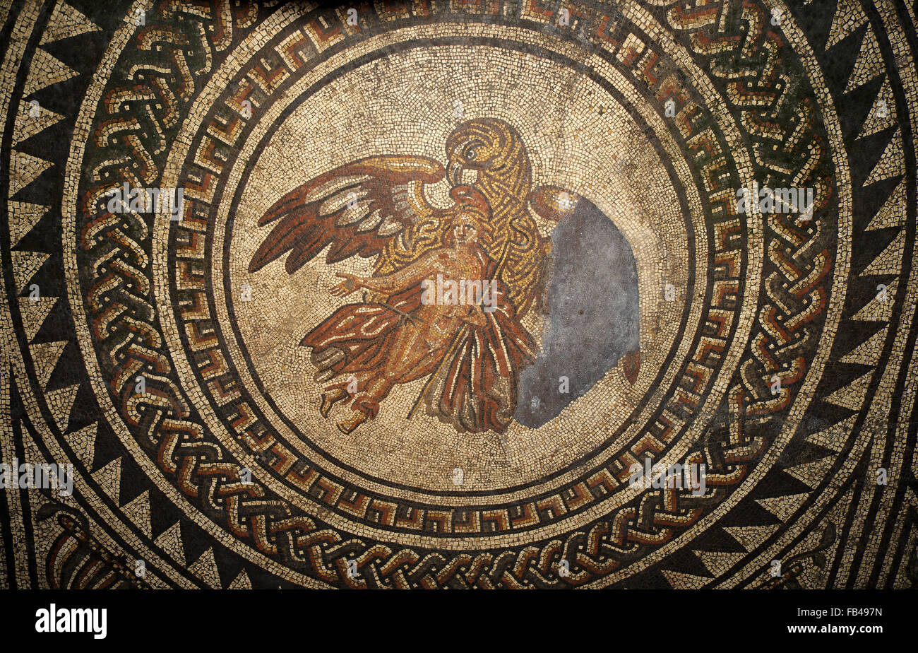 Ganymede and the Eagle, Roman mosaic, Bignor Roman Villa, Bignor, West Sussex, England, UK Stock ...