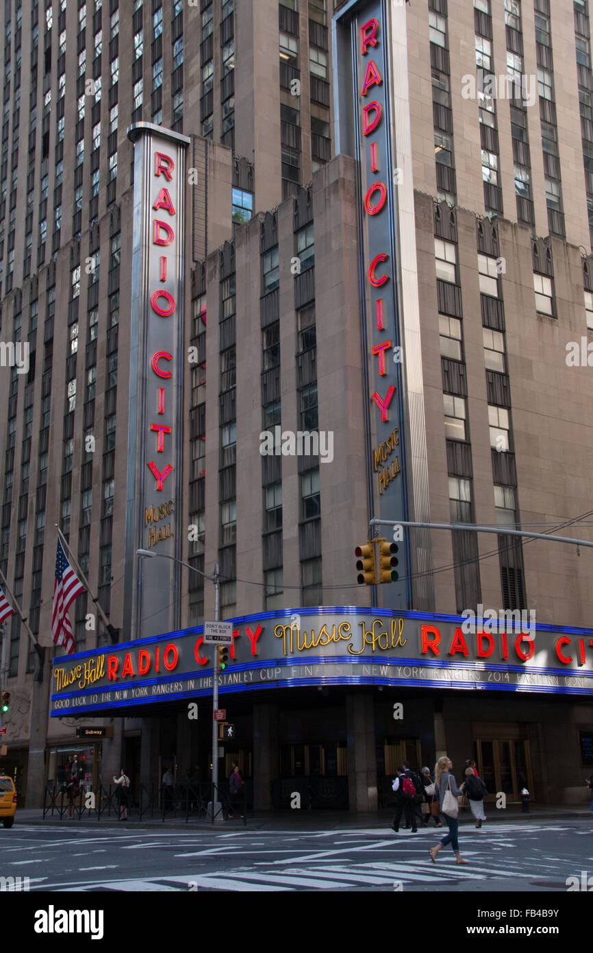 View across highway towards Iconic Radio City Building in New York City ...