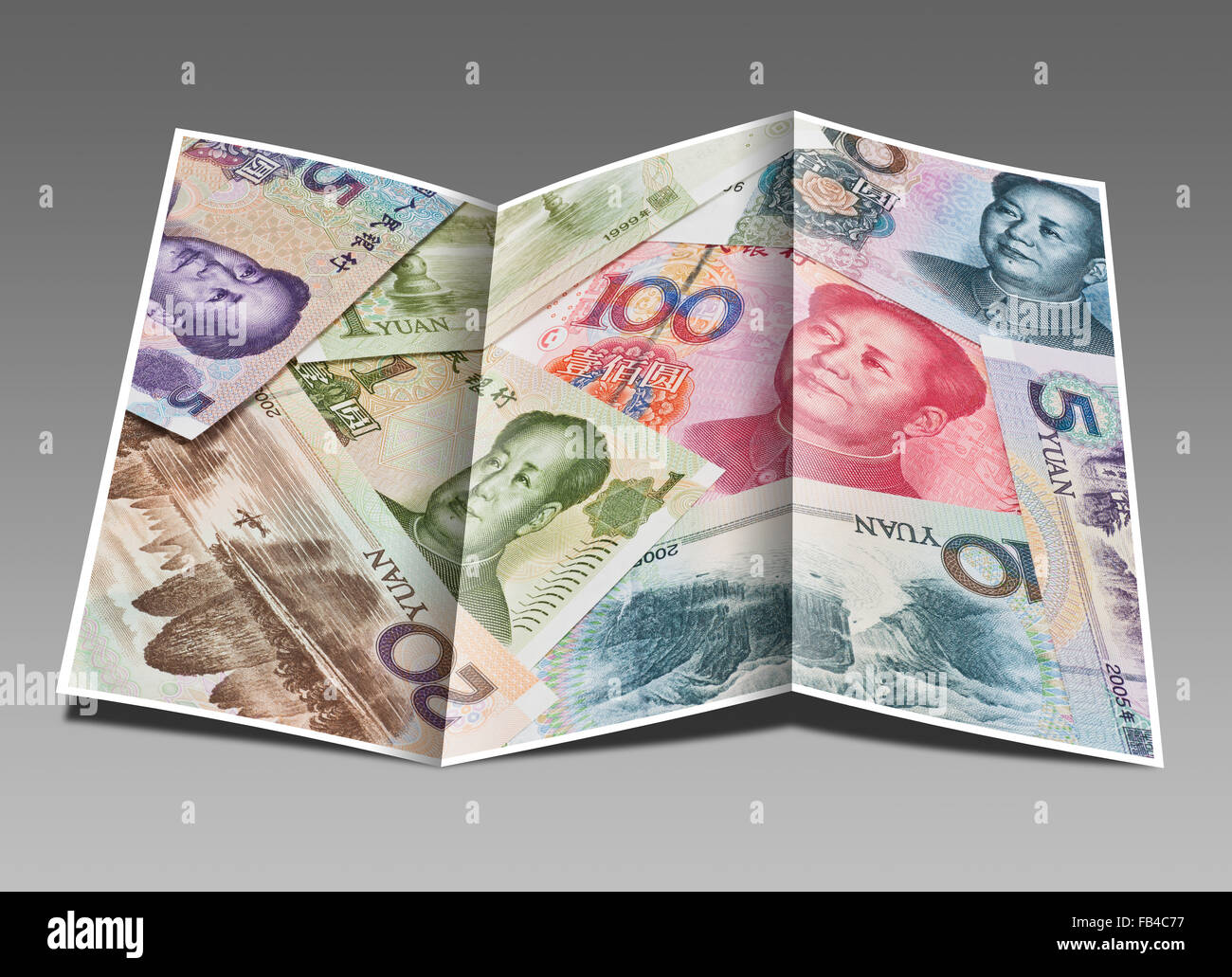 Many Yuan bills with the portrait of Mao Zedong lying side by side. The ...