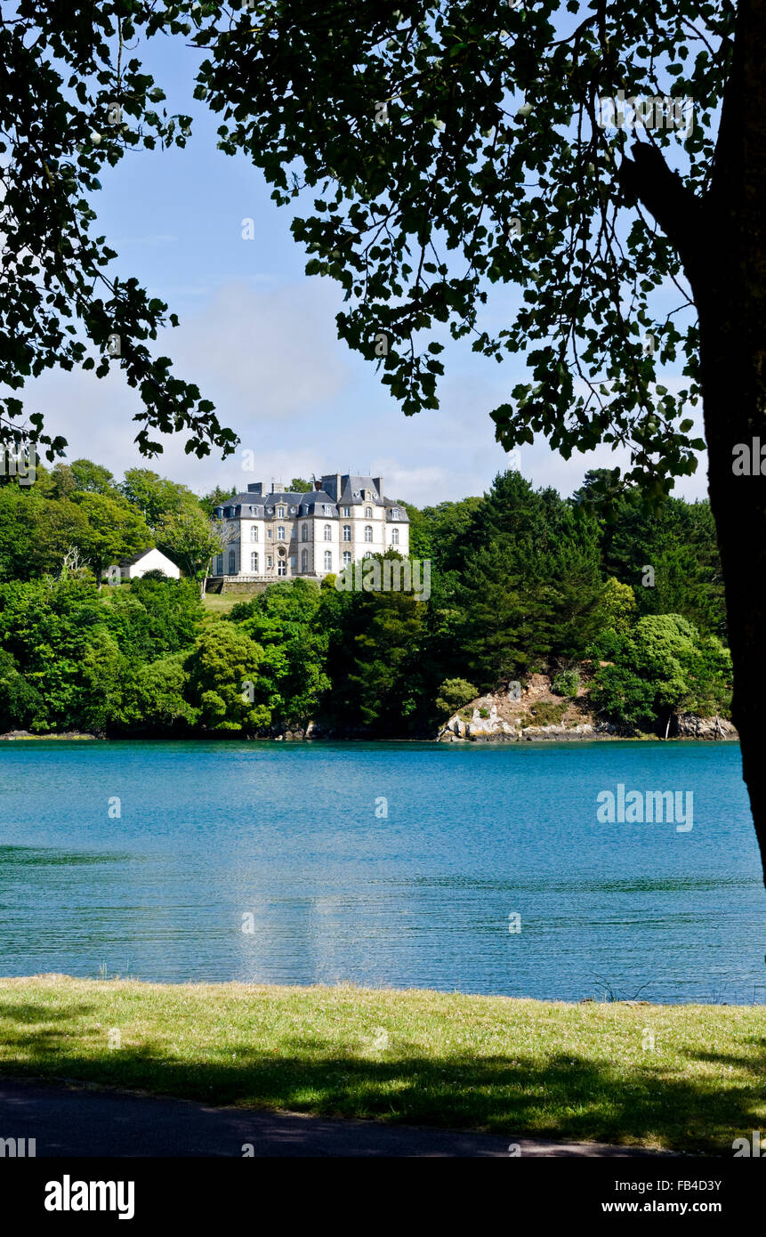 Riverside French chateau Brittany France Stock Photo - Alamy