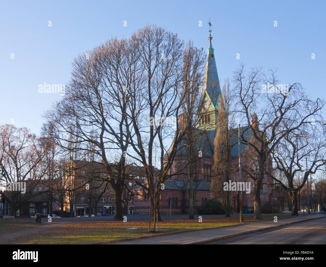 Sagene kirke in Oslo Norway from 1891 built in red brick surrounded by ...