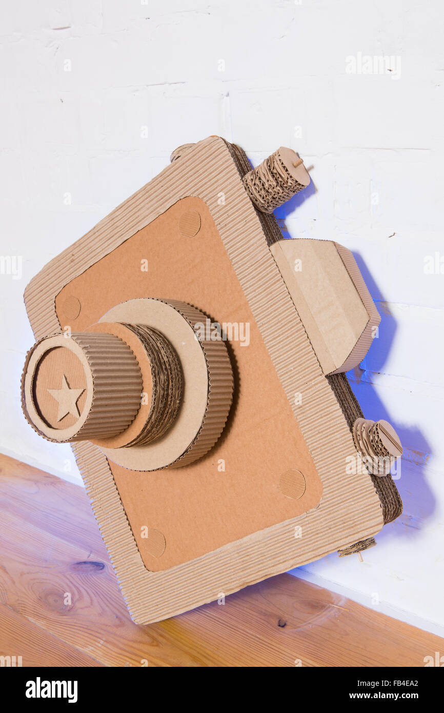 handmade cardboard camera on a white background Stock Photo - Alamy