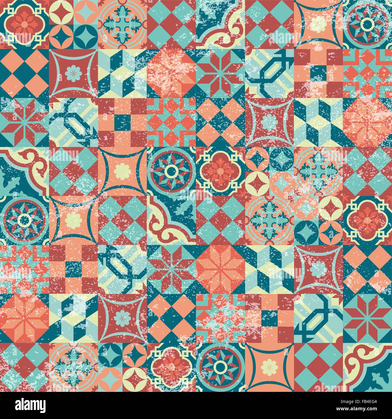 Traditional oriental mosaic seamless pattern background, patchwork design with grunge texture ...