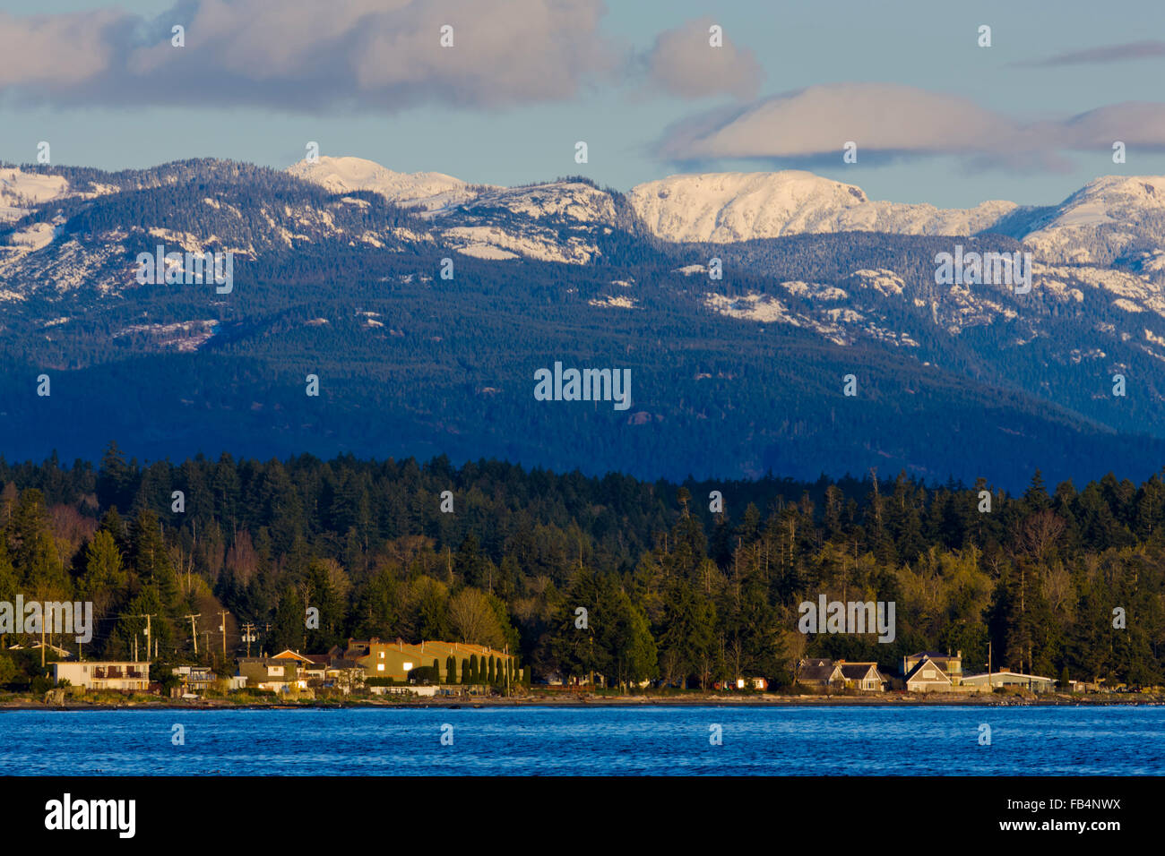 Coastal mountains and Town of Qualicum Beach on Vancouver Island ...