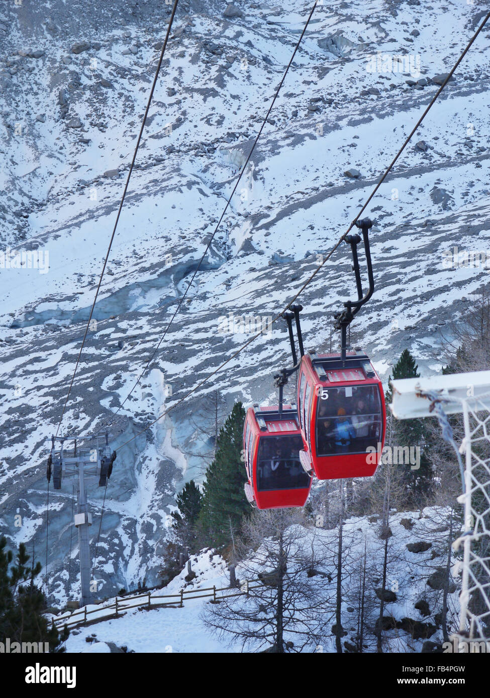 Gondola from the Montenvers station down to the grotto in the Mer de ...