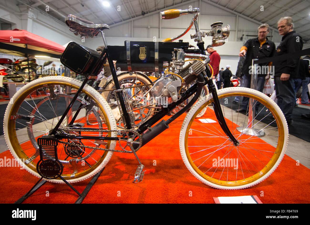 Toronto. 10th Jan, 2016. A motorcycle made in 1901 is on display during ...