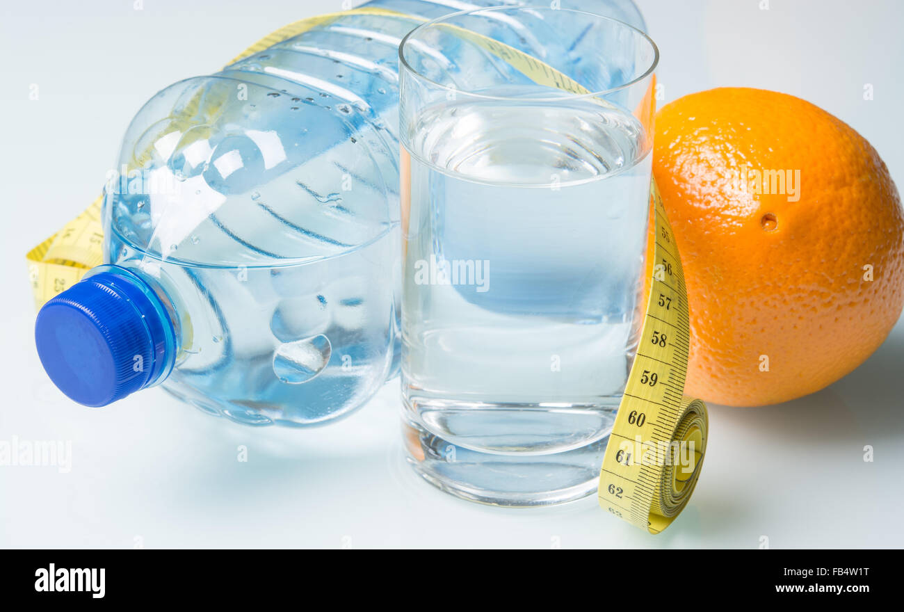 water bottle with oranges and meter Stock Photo - Alamy