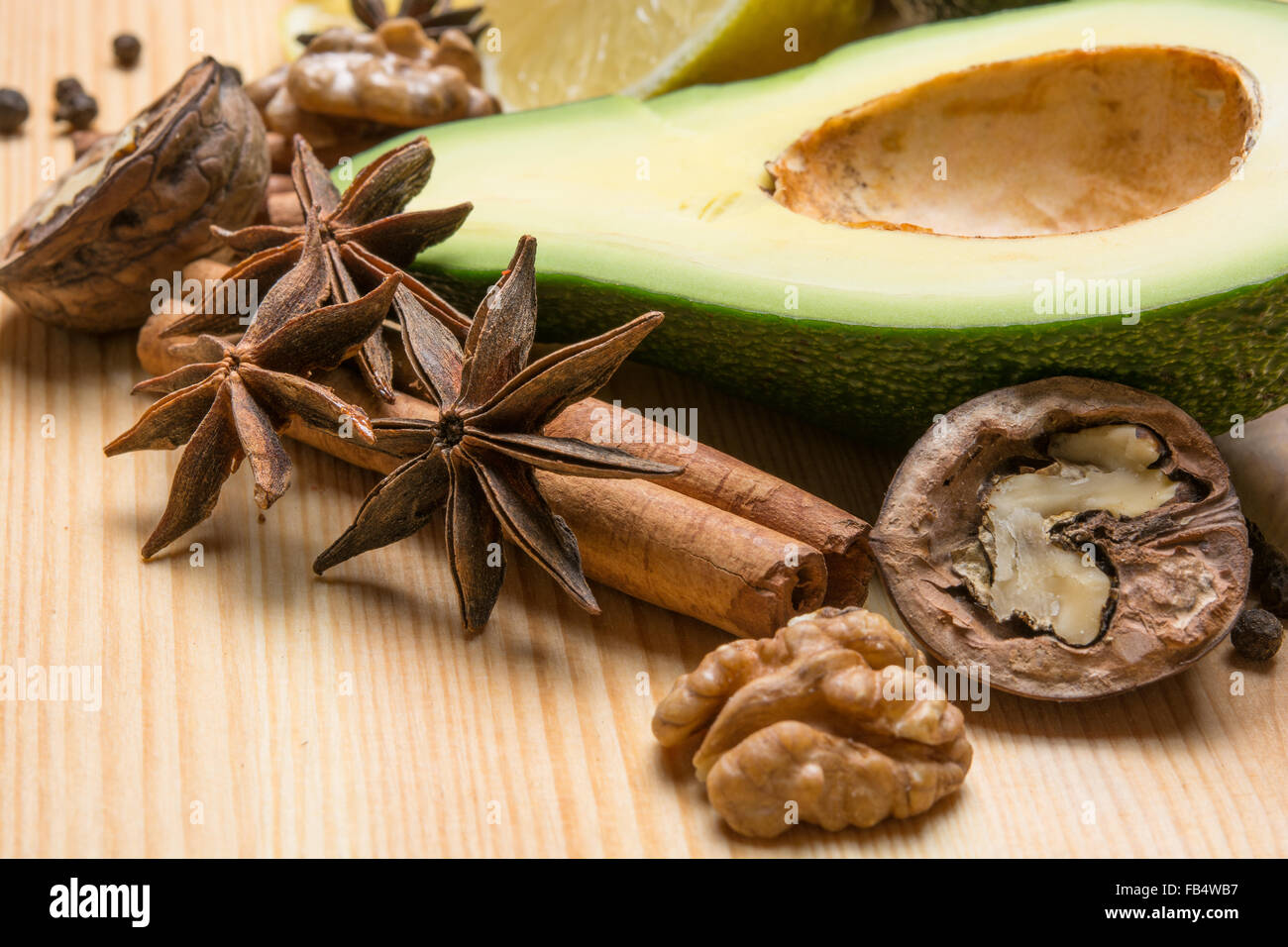 avocado with lemon and nuts Stock Photo - Alamy