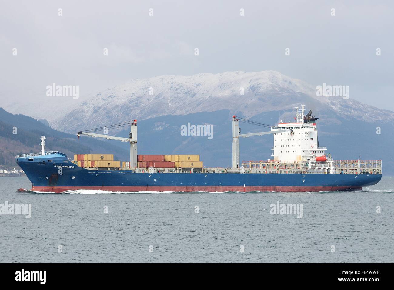 The container ship John Rickmers approaches Cloch Point in the Firth of ...