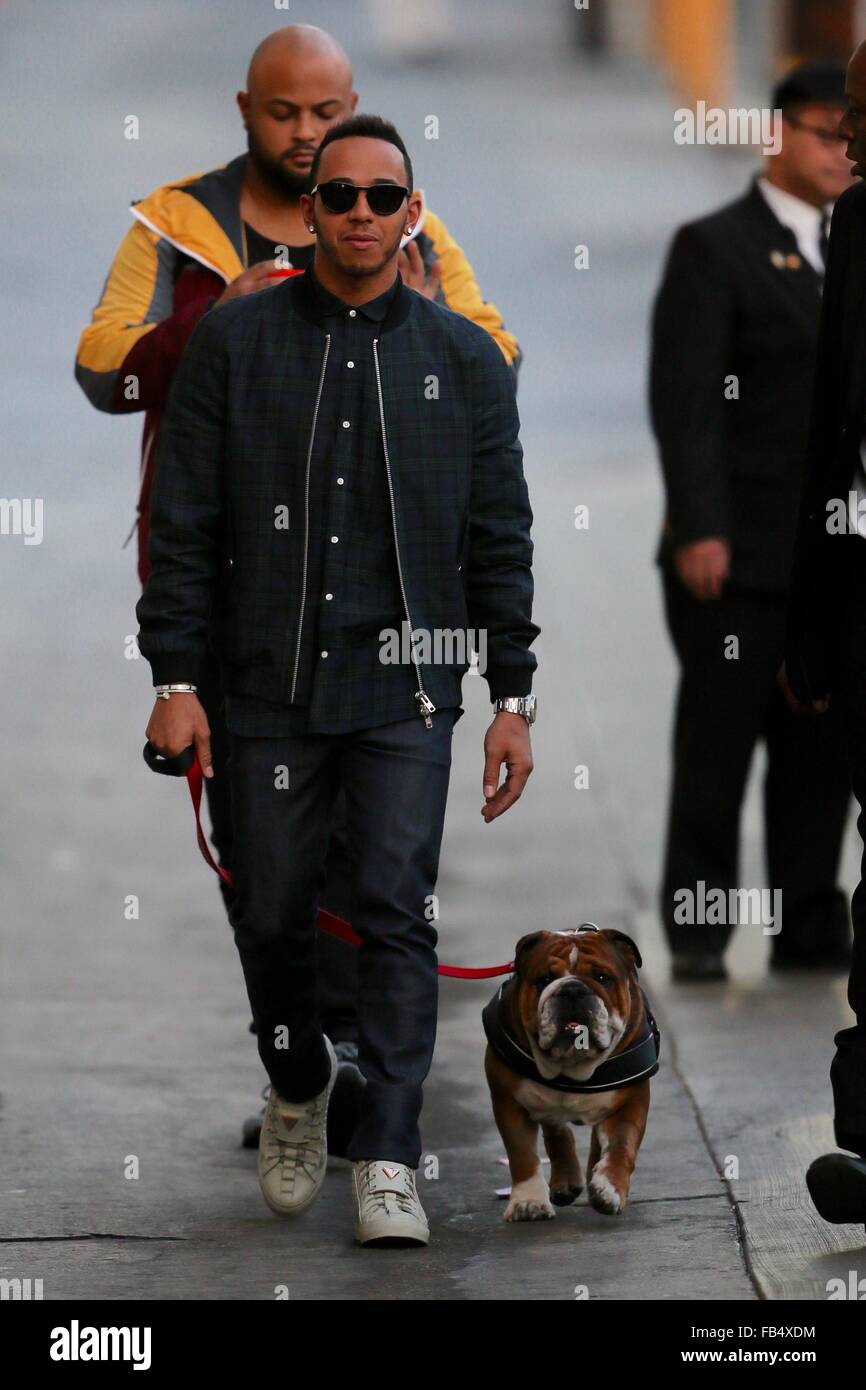 Lewis hamilton and his bulldog Roscoe seen arriving at the ABC studios ...