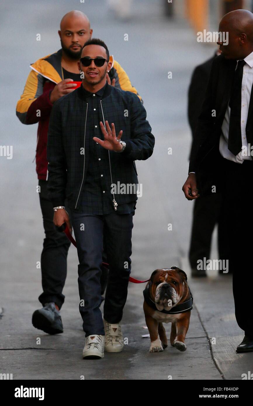Lewis hamilton and his bulldog Roscoe seen arriving at the ABC studios ...