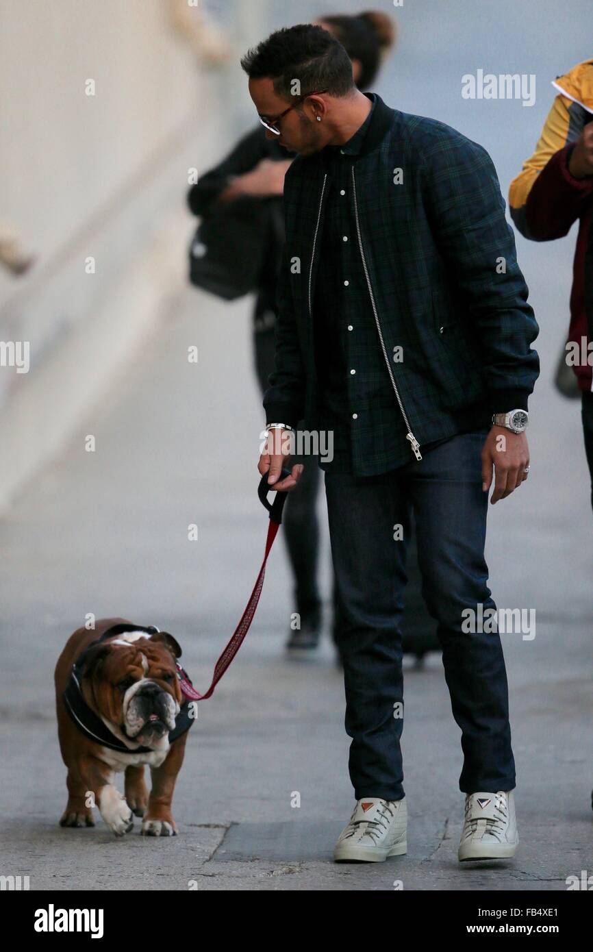 Lewis hamilton and his bulldog Roscoe seen arriving at the ABC studios ...