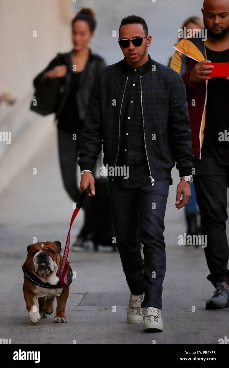Lewis hamilton and his bulldog Roscoe seen arriving at the ABC studios ...