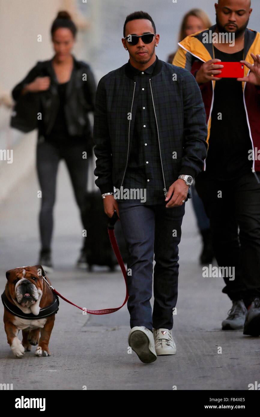 Lewis hamilton and his bulldog Roscoe seen arriving at the ABC studios ...