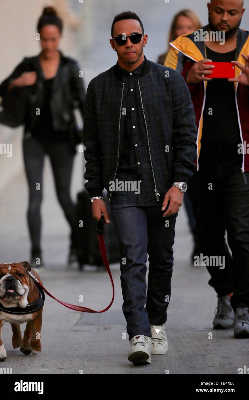 Lewis hamilton and his bulldog Roscoe seen arriving at the ABC studios ...