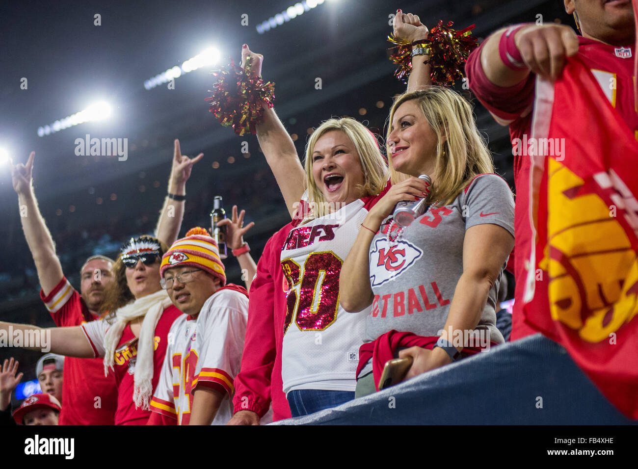 Houston, Texas, USA. 9th Jan, 2016. Kansas City Chiefs fans celebrate a ...