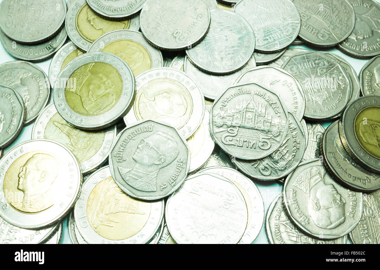 Group of Thai baht coins on white table background, stock photo Stock ...