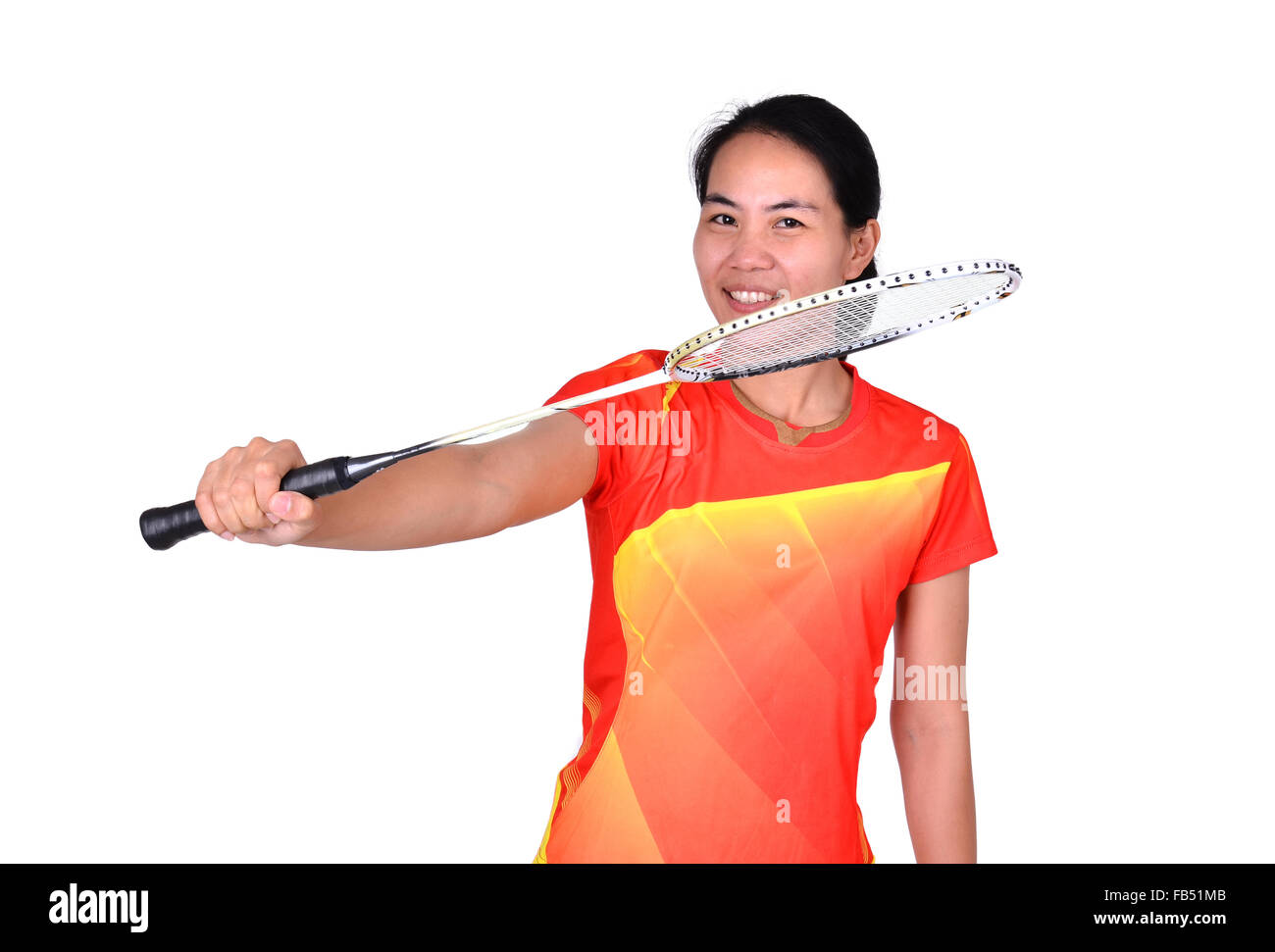 badminton player in action isolated on white background Stock Photo - Alamy