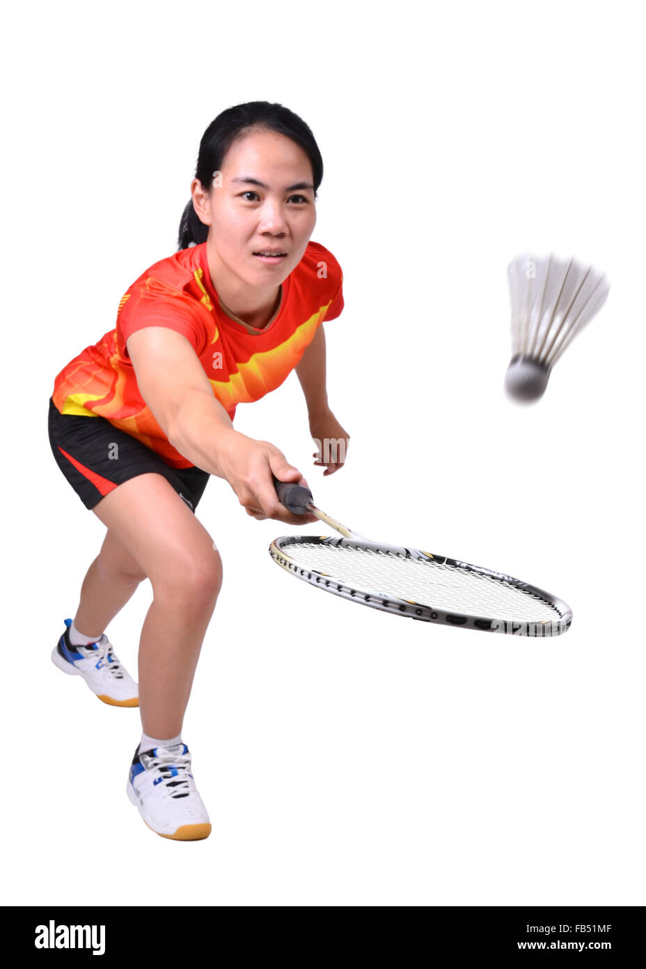 badminton player in action isolated on white background Stock Photo - Alamy