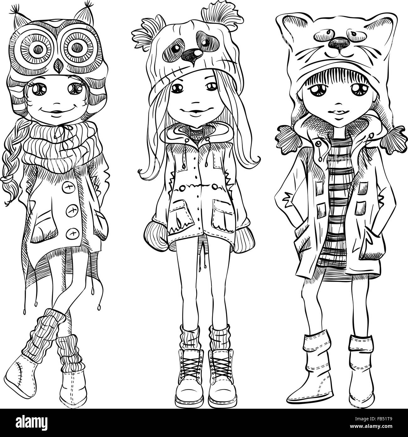 Vector set cute girls in funny hats Stock Vector Image & Art - Alamy