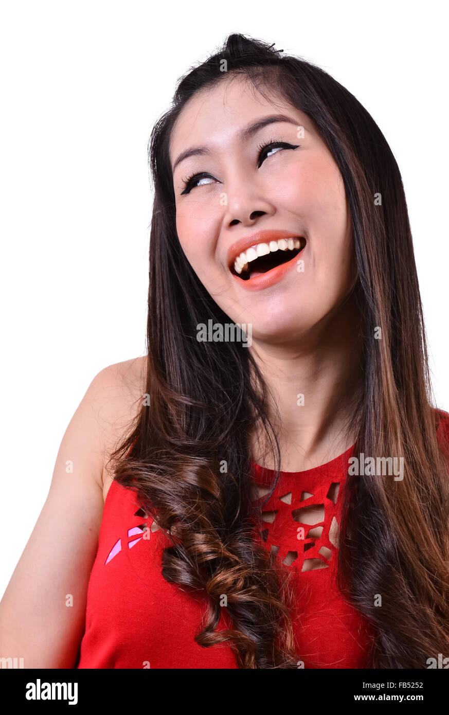 Portrait of a happy woman on a white background Stock Photo - Alamy