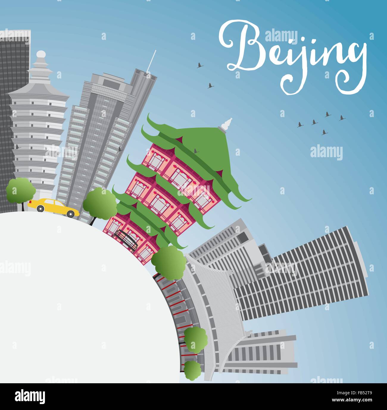 Beijing Skyline with Gray Buildings, Blue Sky and Copy Space. Vector ...