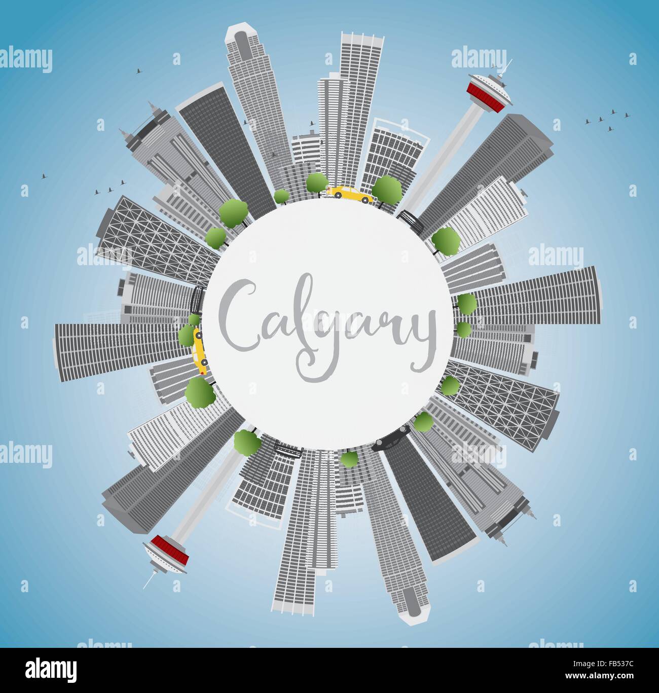 Calgary Skyline with Gray Buildings, Blue Sky and Copy Space. Vector ...