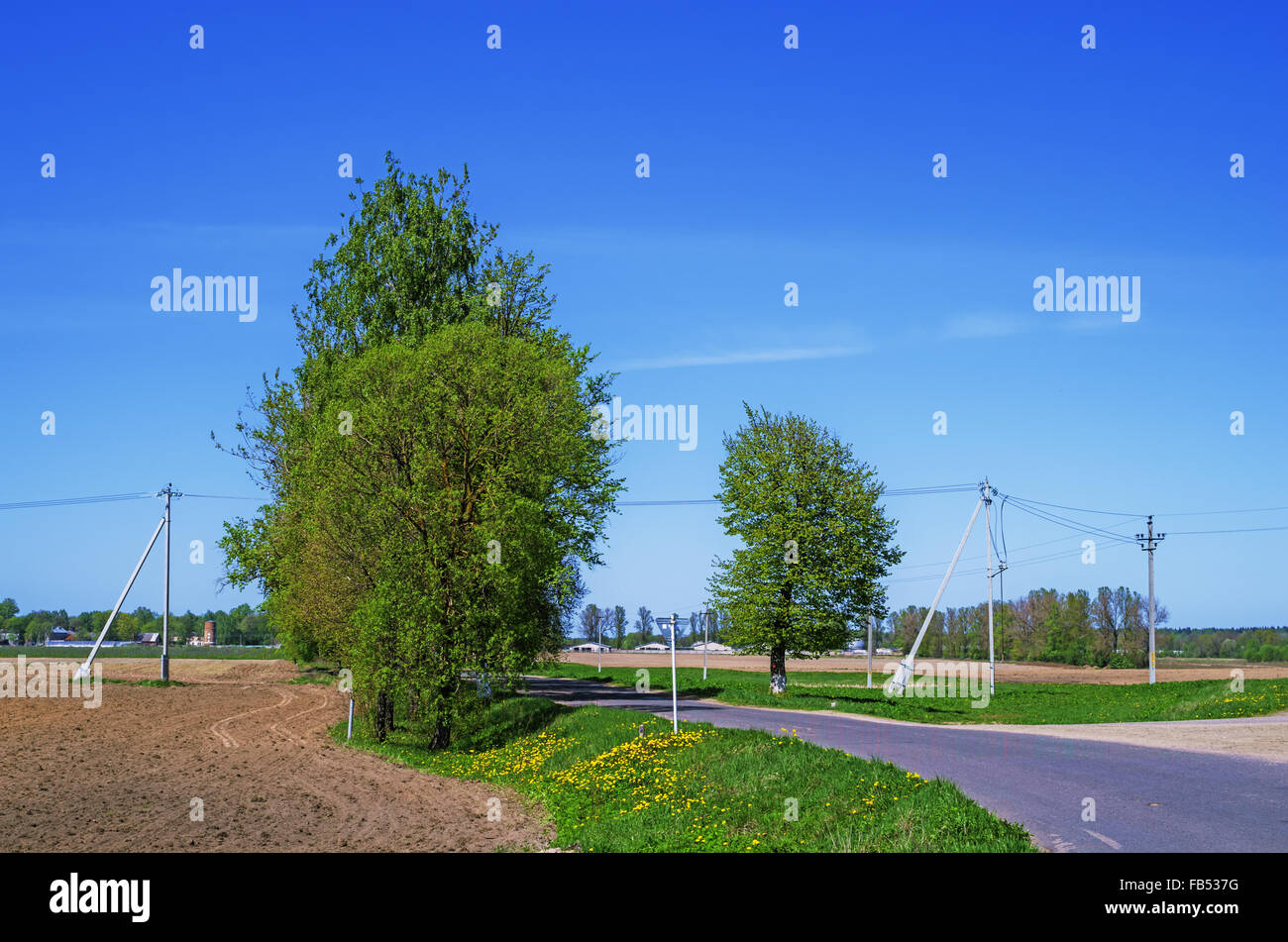 Village landscape. Asphalt road turn Stock Photo - Alamy