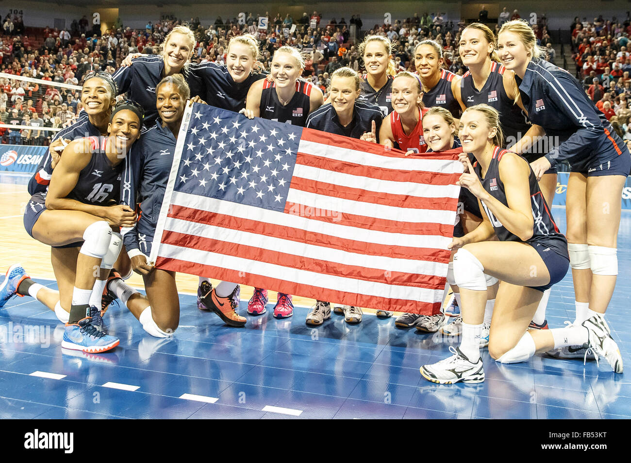 Lincoln, NE USA. 09th Jan, 2016. United States volleyball team members ...