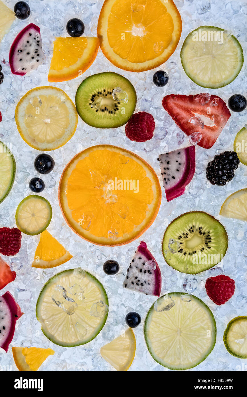Close up of fruit mix on ice drift Stock Photo - Alamy