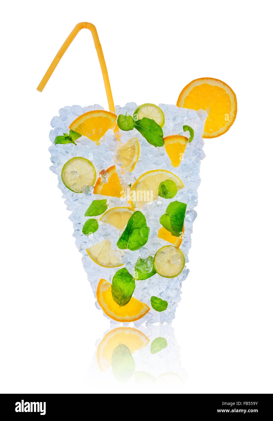 Ice citrus cocktail with ice cubes on white background Stock Photo - Alamy