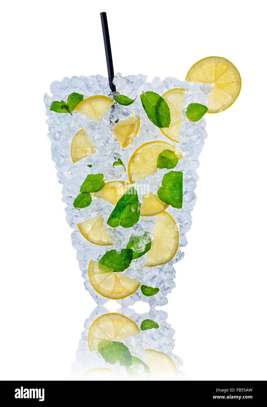 Ice lemon cocktail with ice cubes on white background Stock Photo - Alamy