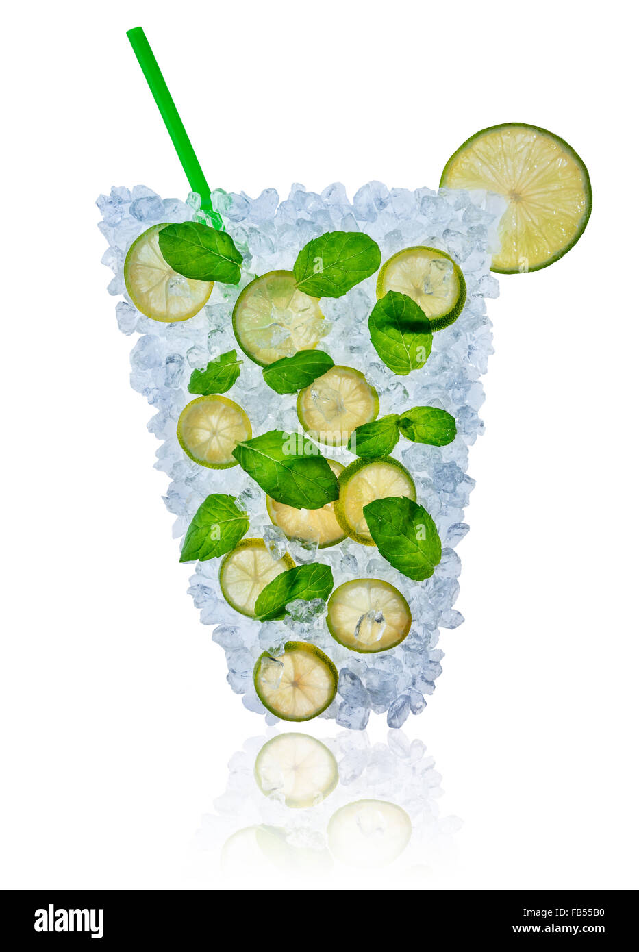 Ice citrus cocktail with ice cubes on white background Stock Photo - Alamy