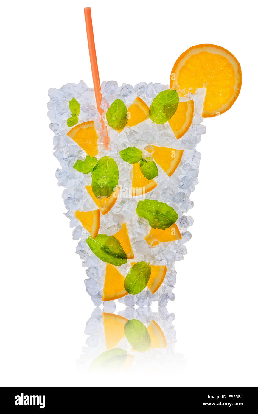 Ice citrus cocktail with ice cubes on white background Stock Photo - Alamy