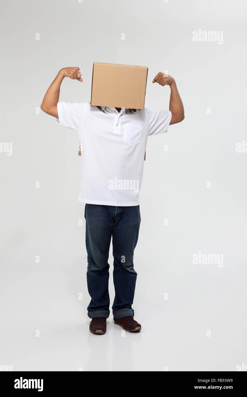 Man with a carton box on head Stock Photo - Alamy
