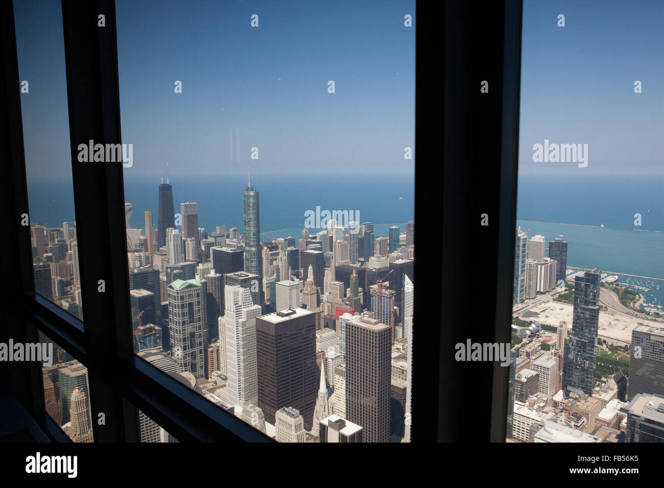 Chicago skyline panorama aerial view with skyscrapers over Michigan ...