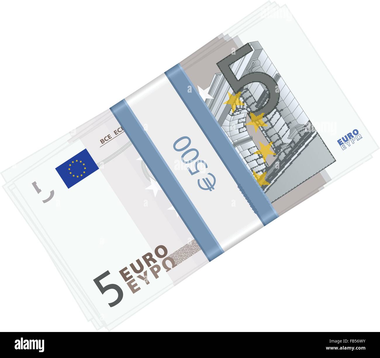 Five euro banknotes pack on a white background. Vector illustration ...