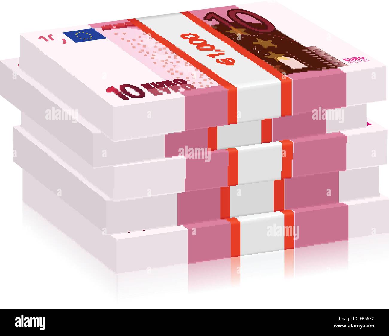 Ten euro banknotes stacks on a white background. Vector illustration ...