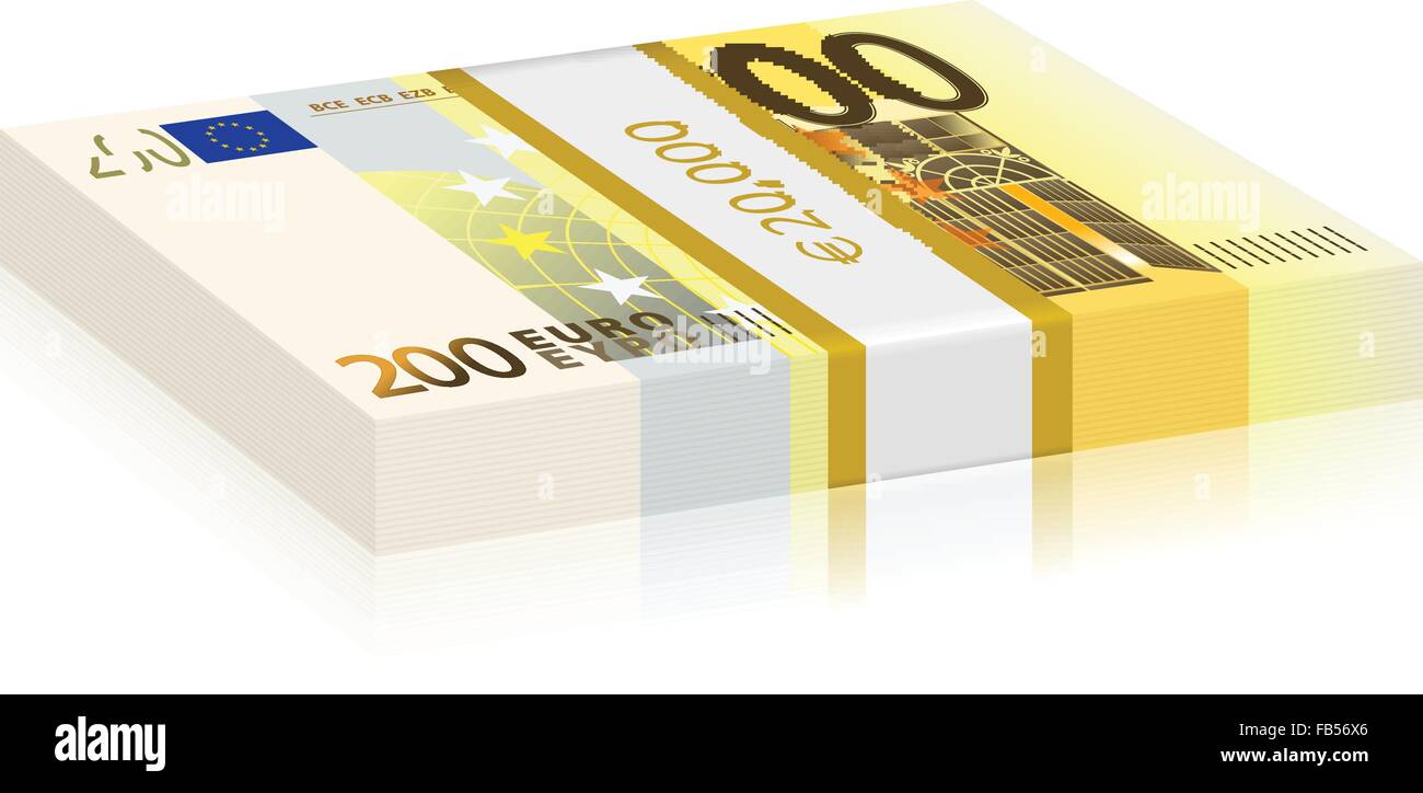 Two hundred euro banknotes stack on a white background. Vector ...