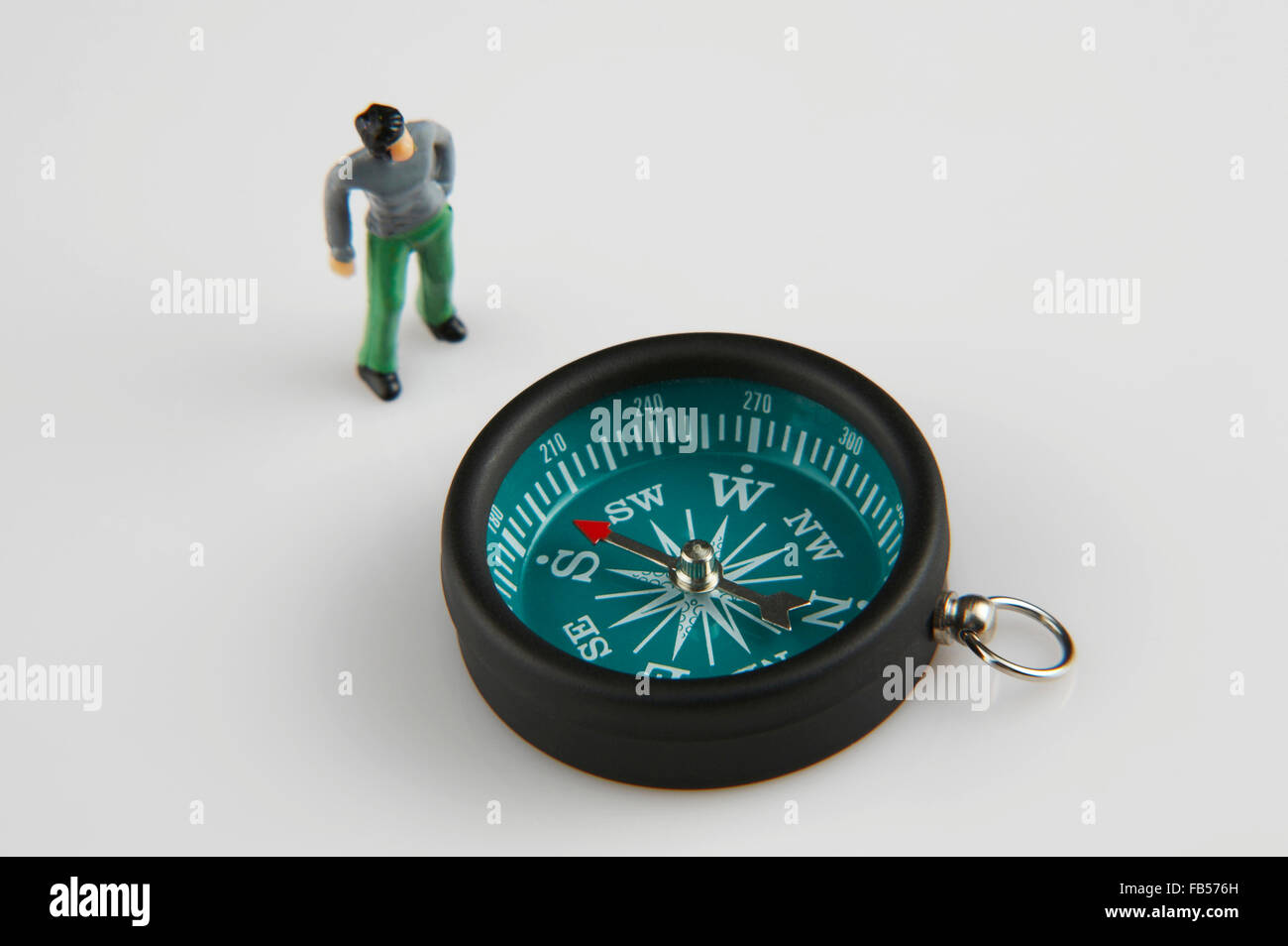 figurine stand infront of compass Stock Photo - Alamy
