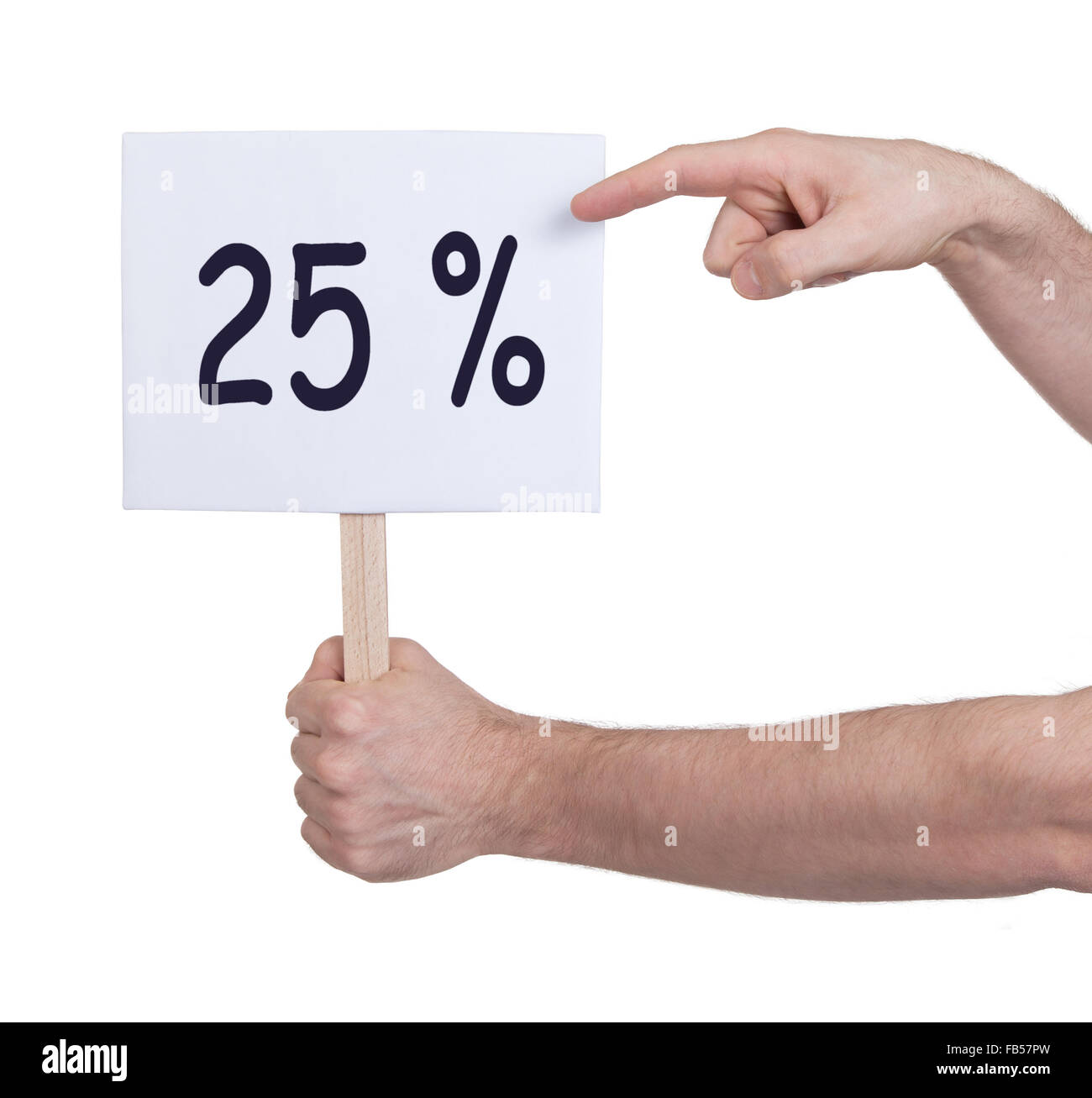 Sale - Hand holding sigh that says 25% - Isolated on white Stock Photo ...